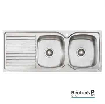 Harmony Bassini Double Bowl Sink with Drainer RHB - (PPH72) | Bentons ...